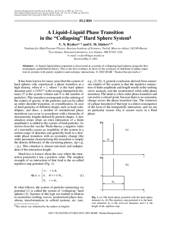 (PDF) A liquid-liquid phase transition in the “collapsing” hard sphere ...