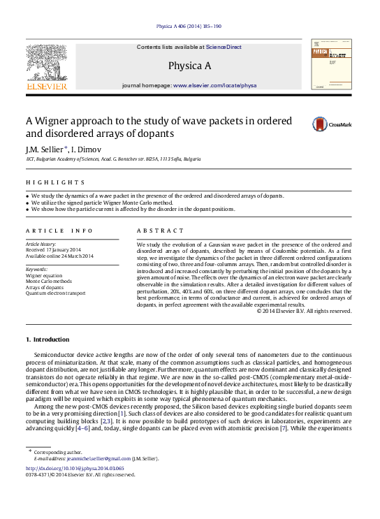 (PDF) A Wigner approach to the study of wave packets in ordered and disordered arrays of dopants ...