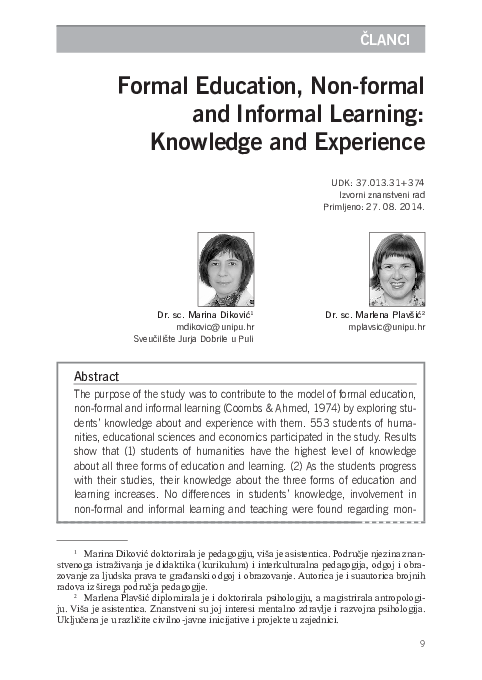 (PDF) Formal Education, Non-formal and Informal Learning: Knowledge and ...