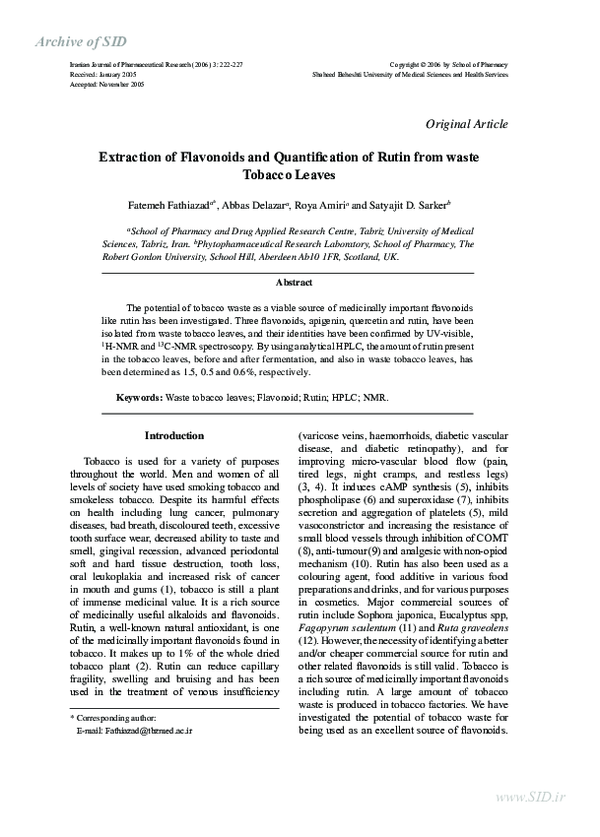 (PDF) Extraction of flavonoids and quantification of rutin from waste ...