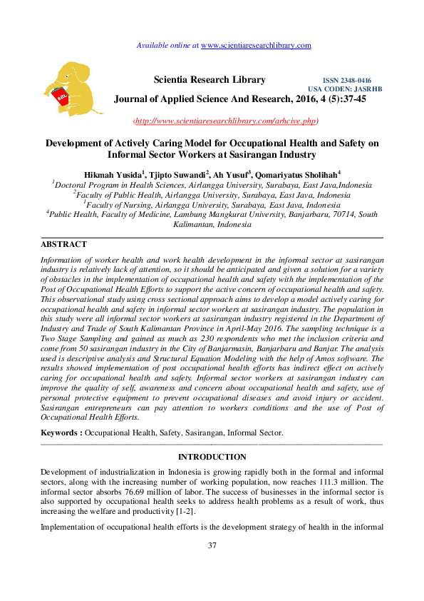 (PDF) Development of Actively Caring Model for Occupational Health and ...