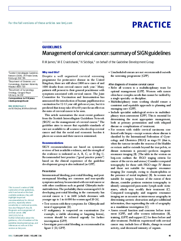 (PDF) Management of cervical cancer: summary of SIGN guidelines