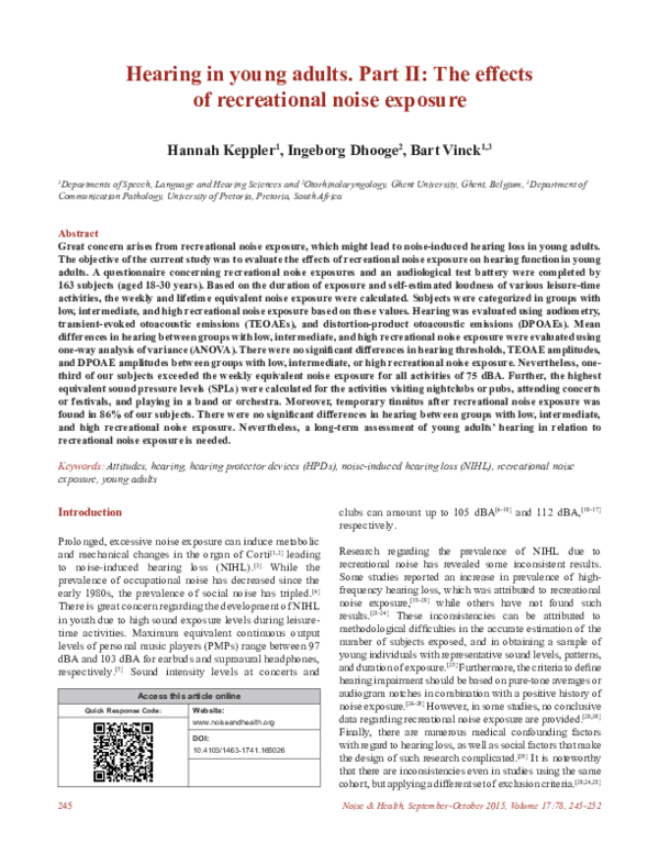 (PDF) Hearing in young adults. Part II: The effects of recreational ...