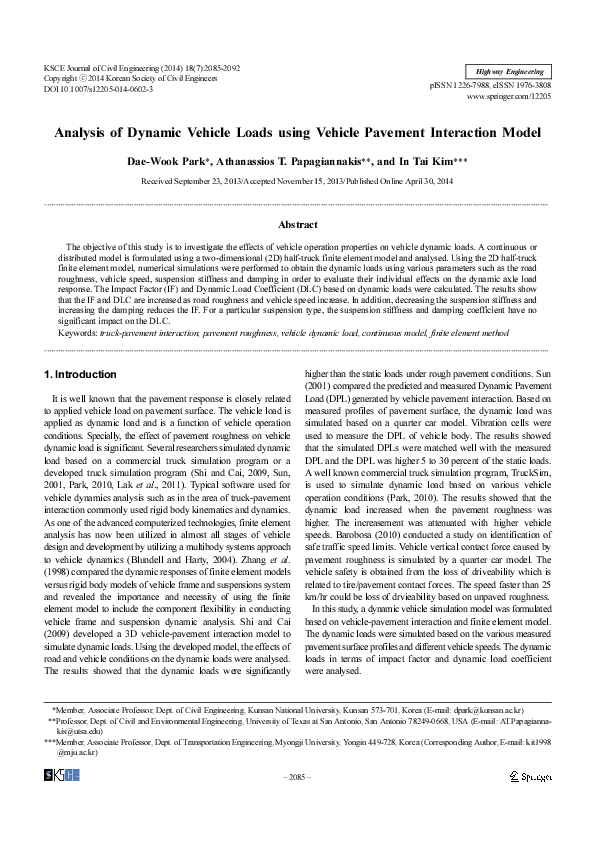 Pdf Analysis Of Dynamic Vehicle Loads Using Vehicle Pavement Interaction Model