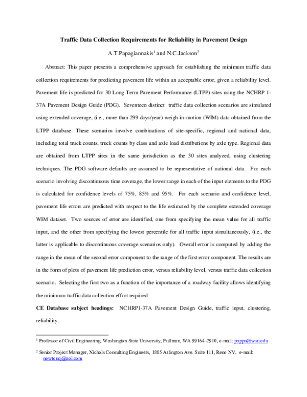 (PDF) Traffic Data Collection Requirements for Reliability in Pavement ...
