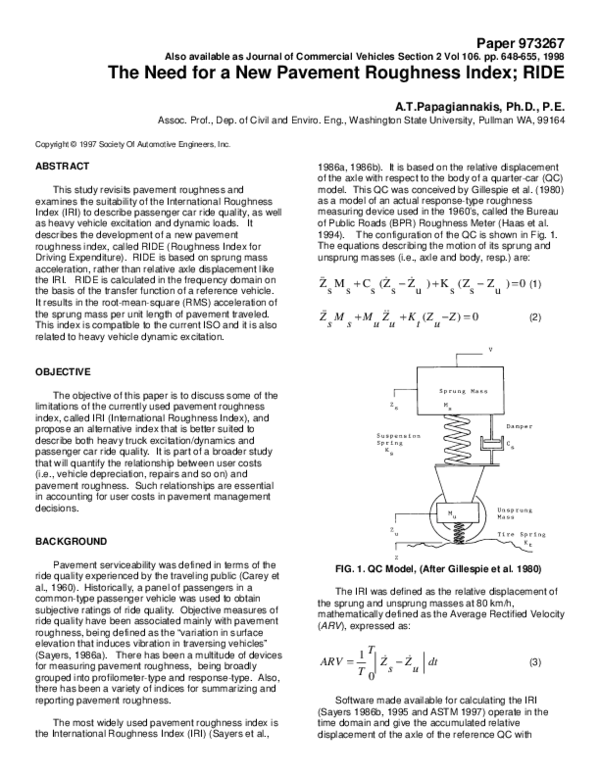 (PDF) The Need for a New Pavement Roughness Index; RIDE