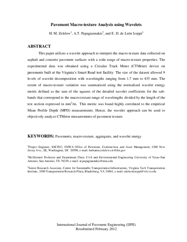 Pdf Pavement Macro Texture Analysis Using Wavelets