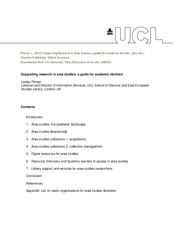 (PDF) Supporting Research in Area Studies: A Guide for Academic Libraries