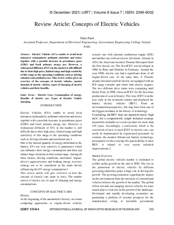 (PDF) Review Article: Concepts of Electric Vehicles