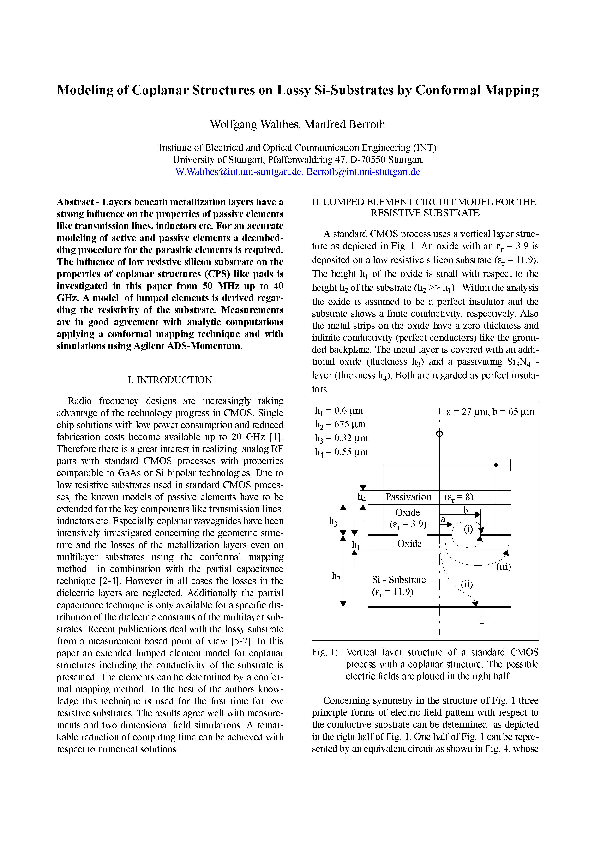 (PDF) Modeling of Coplanar Structures on Lossy Si-Substrates by ...