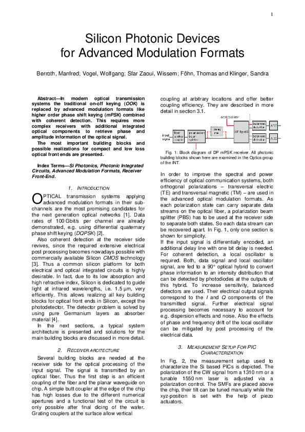 (PDF) Silicon Photonic Devices for Advanced Modulation Formats