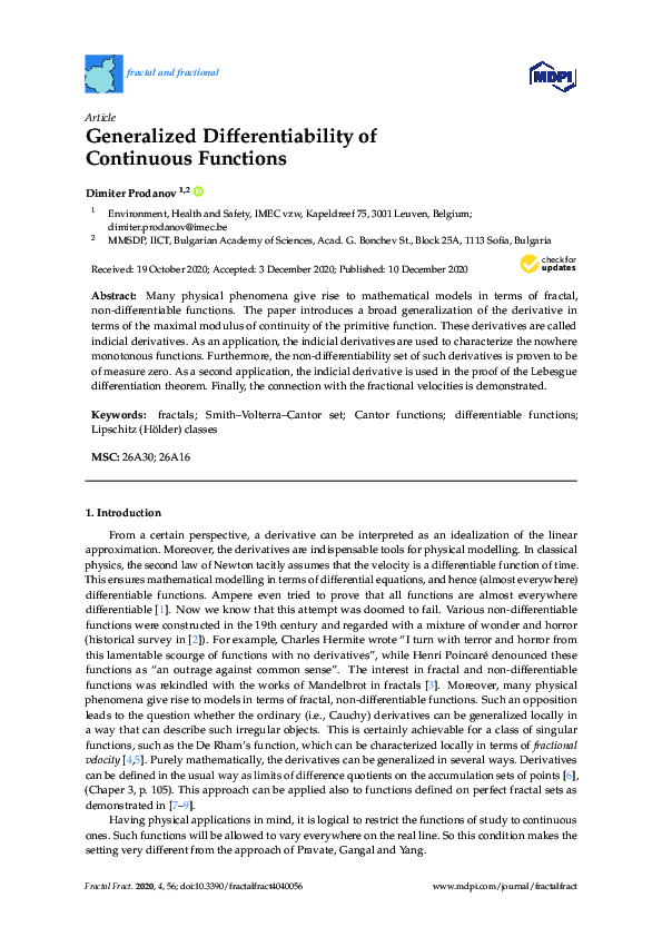 (PDF) Generalized Differentiability of Continuous Functions