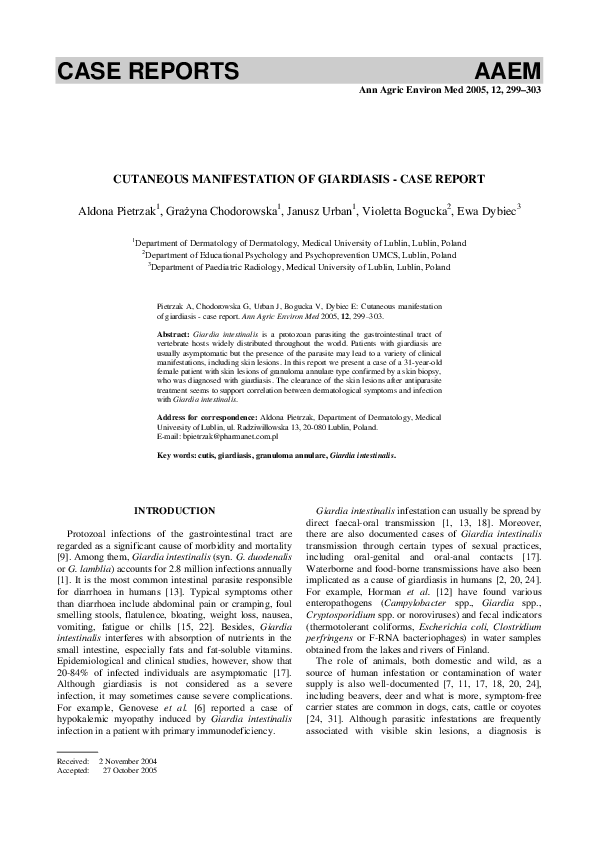 (PDF) Cutaneous manifestation of giardiasis - case report