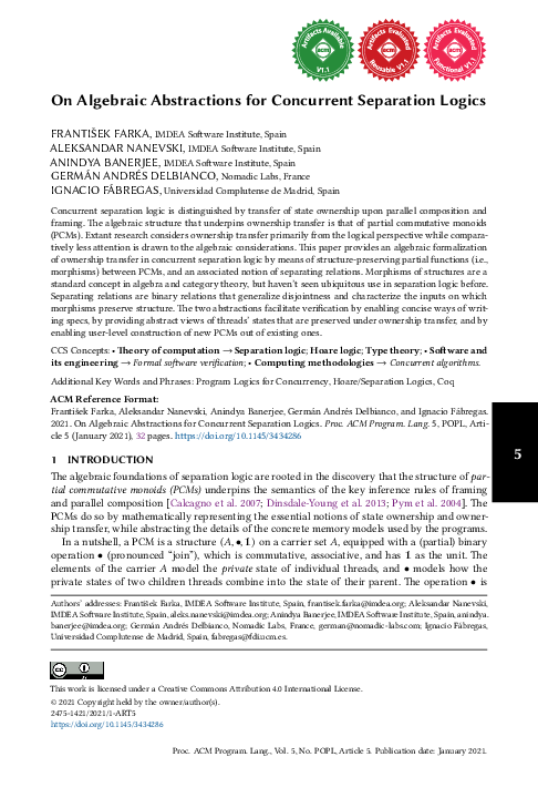 (PDF) On algebraic abstractions for concurrent separation logics