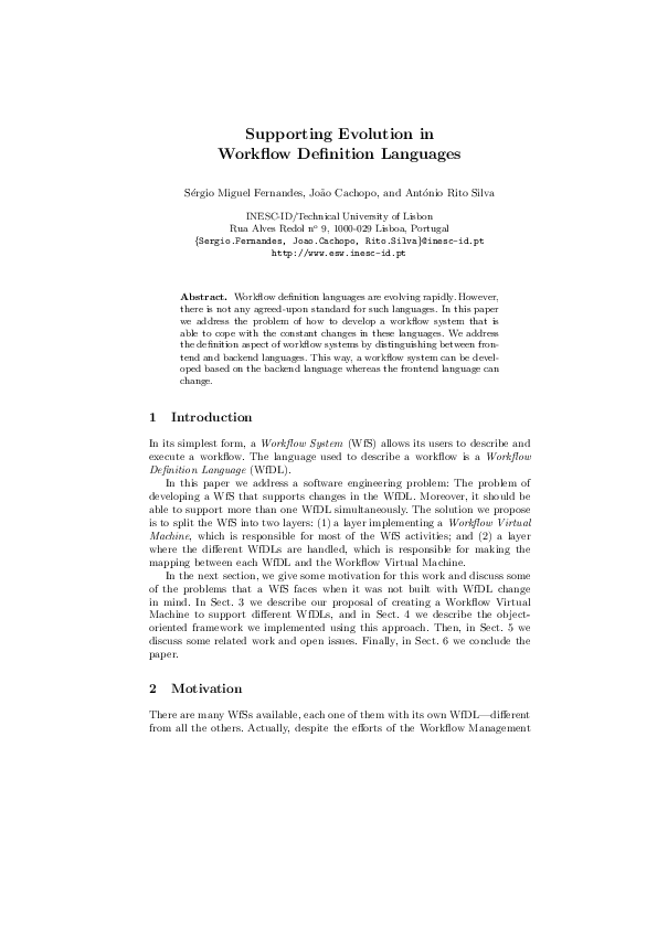 (PDF) Supporting Evolution In Workflow Definition Languages