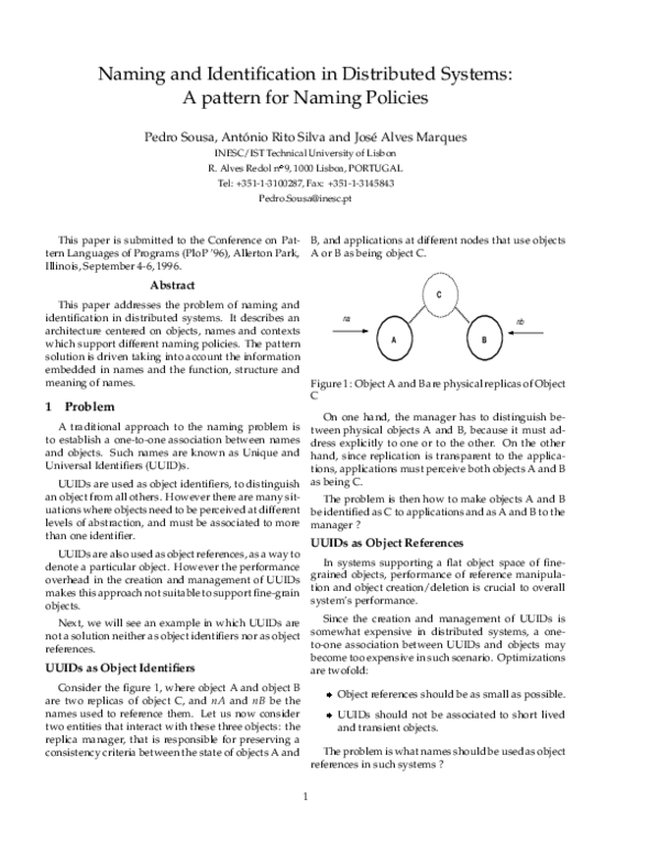 (PDF) Naming and Identification In Distributed Systems: A Pattern for Naming Policies