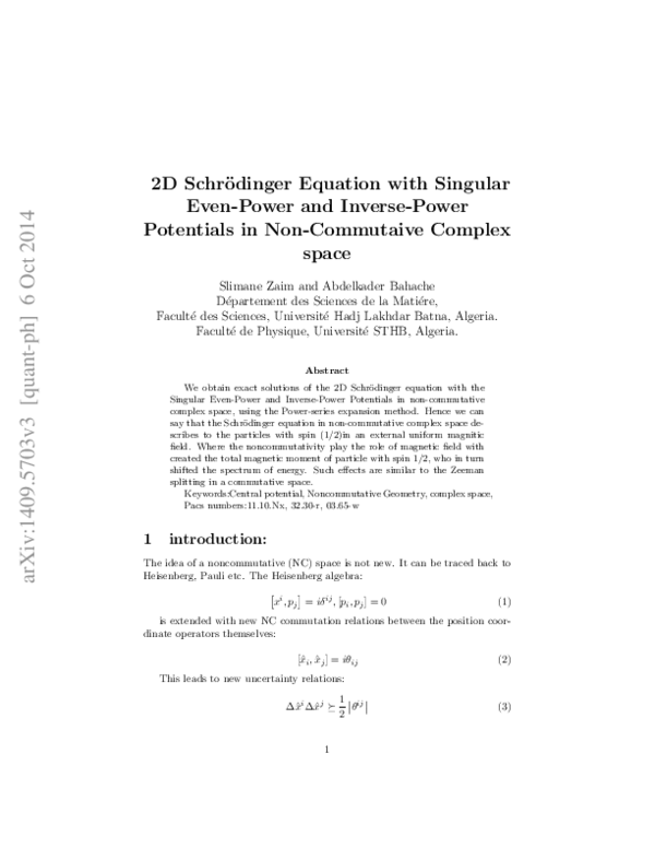(PDF) 2D Schr\"odinger Equation with Singular Even-Power and Inverse-Power Potentials in Non ...