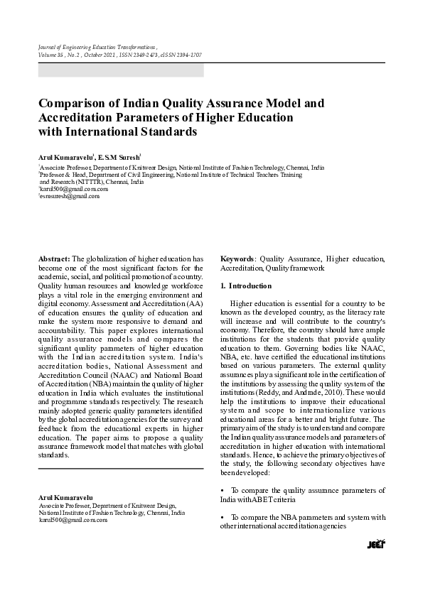 (PDF) Comparison of Indian Quality Assurance Model and Accreditation ...