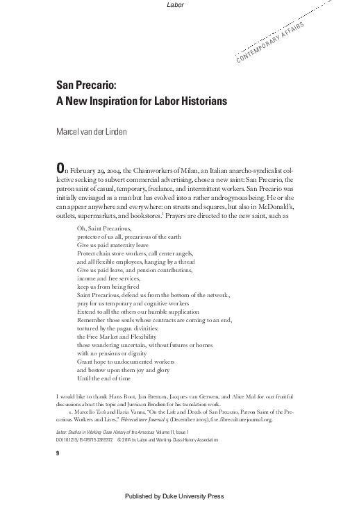 (PDF) San Precario: A New Inspiration for Labor Historians