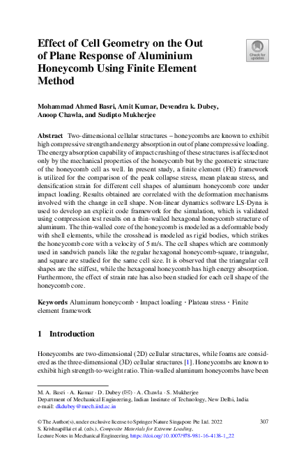 (PDF) Effect of Cell Geometry on the Out of Plane Response of Aluminium Honeycomb Using Finite ...
