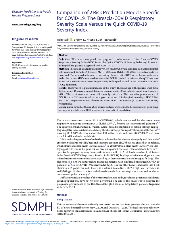 (PDF) The comparison of two risk prediction models specific for COVID ...