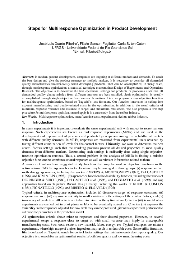 (PDF) Steps for Multiresponse Optimization in Product Development