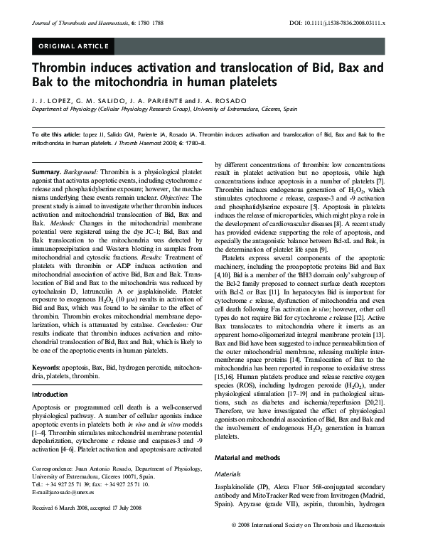 (PDF) Thrombin induces activation and translocation of Bid, Bax and Bak ...
