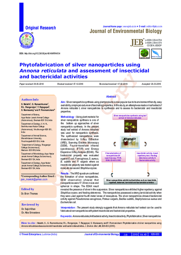 (PDF) Phytofabrication of silver nanoparticles using Annona reticulata ...