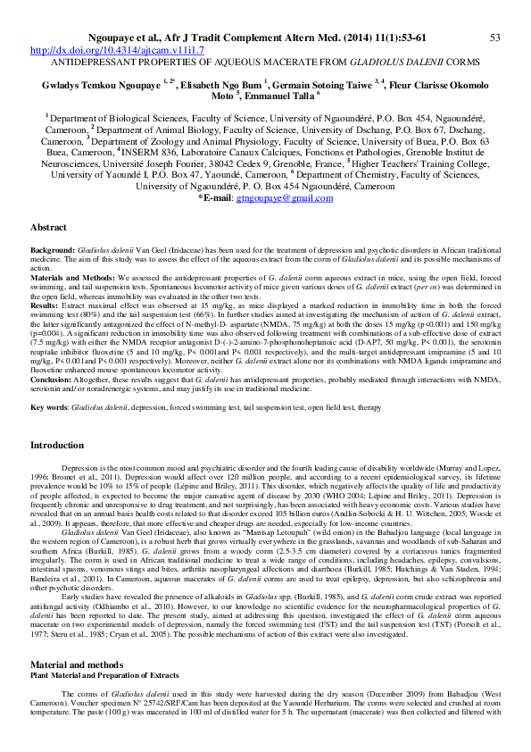 (PDF) Antidepressant properties of aqueous acerate from Gladiolus ...