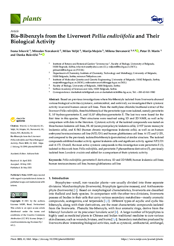 (PDF) Bis-Bibenzyls from the Liverwort Pellia endiviifolia and Their ...