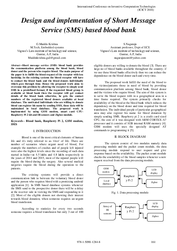 (PDF) Design and implementation of Short Message Service (SMS) based blood bank