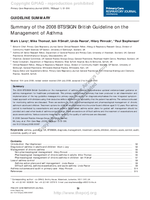 (PDF) Summary of the 2008 BTS/SIGN British Guideline on the management ...