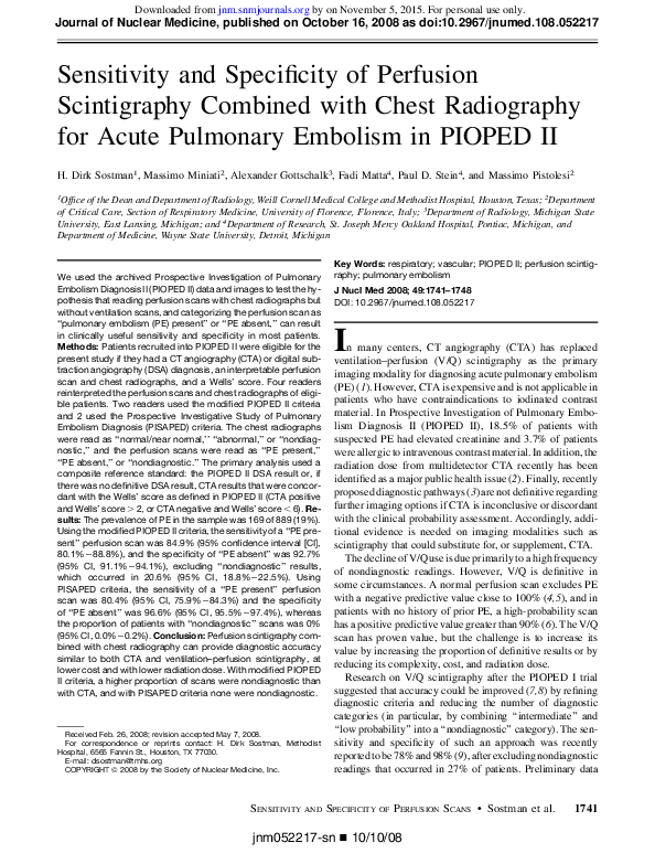 (PDF) Sensitivity and Specificity of Perfusion Scintigraphy Combined ...