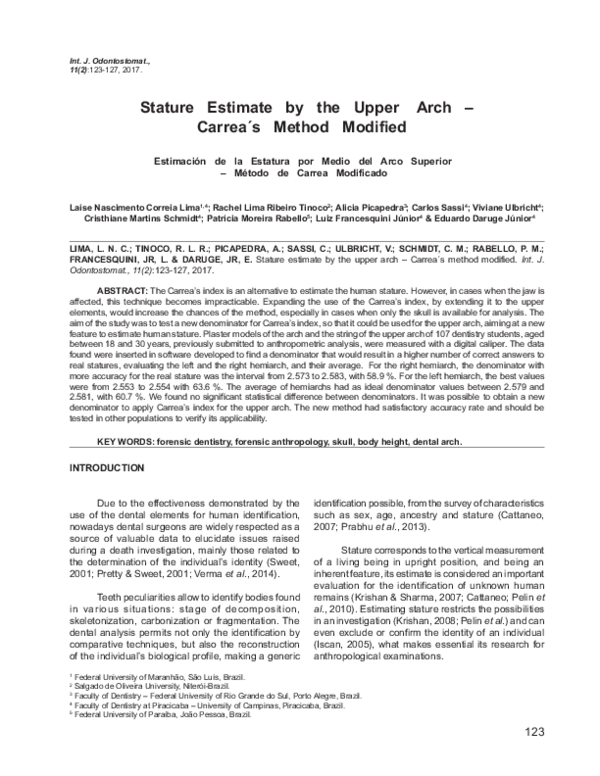(PDF) Stature Estimate by the Upper Arch: Carrea´s Method Modified