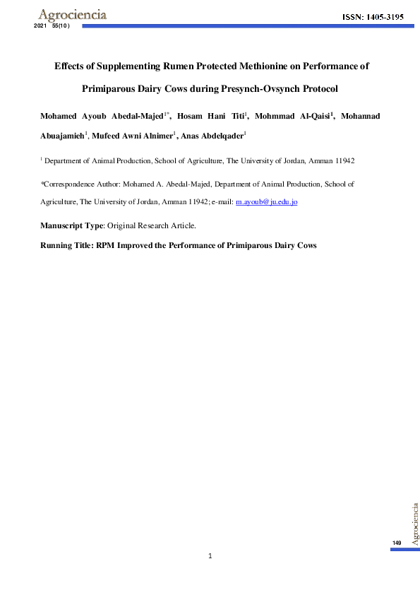 (PDF) Effects of Supplementing Rumen Protected Methionine on ...