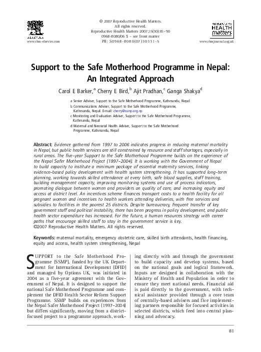 (PDF) Support to the Safe Motherhood Programme in Nepal: An Integrated ...