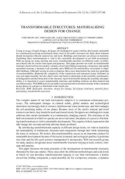 (PDF) Transformable structures: Materialising design for change