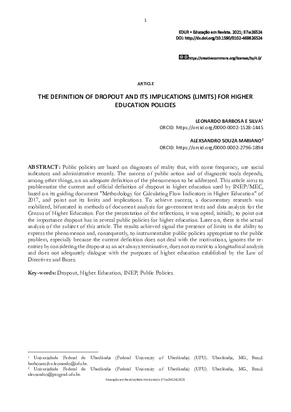 (PDF) THE DEFINITION OF DROPOUT AND ITS IMPLICATIONS (LIMITS) FOR ...
