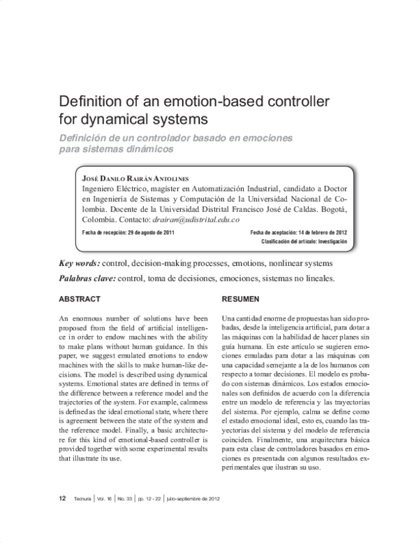 (PDF) Definition of an emotion-based controller for dynamical systems