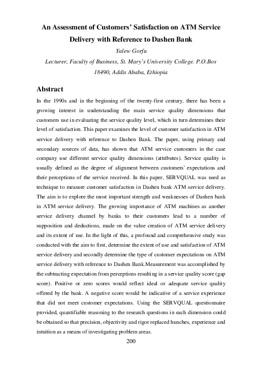 (PDF) An Assessment of Customers’ Satisfaction on ATM Service Delivery ...