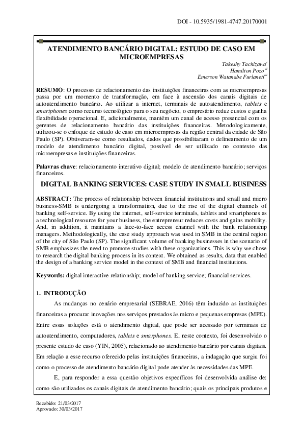 (PDF) Atendimento Bancário Digital: Estudo De Caso Em Microempresas