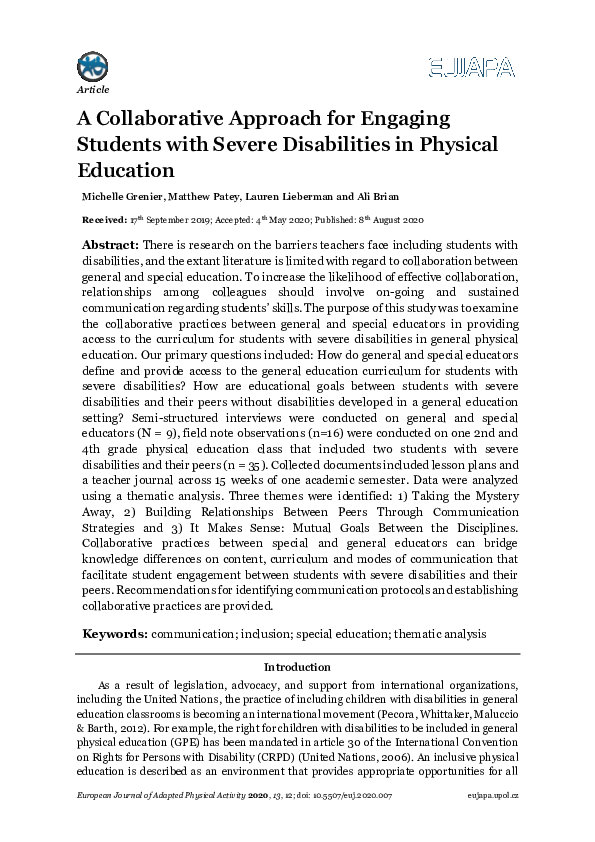 (PDF) A Collaborative Approach for Engaging Students with Severe ...