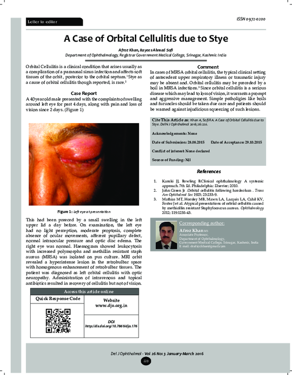 (PDF) A Case of Orbital Cellulitis due to Stye