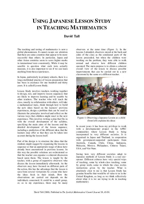 (PDF) Using Japanese Lesson Study in Teaching Mathematics