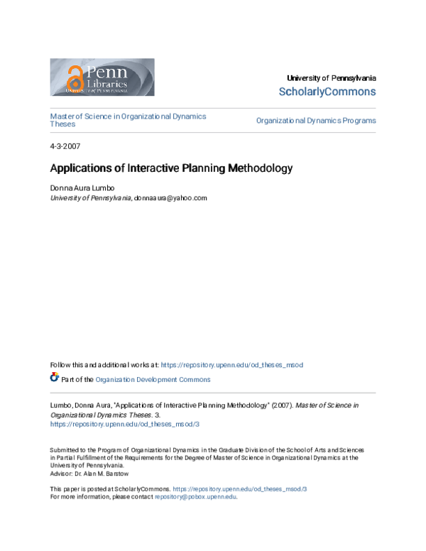 (PDF) Applications of Interactive Planning Methodology