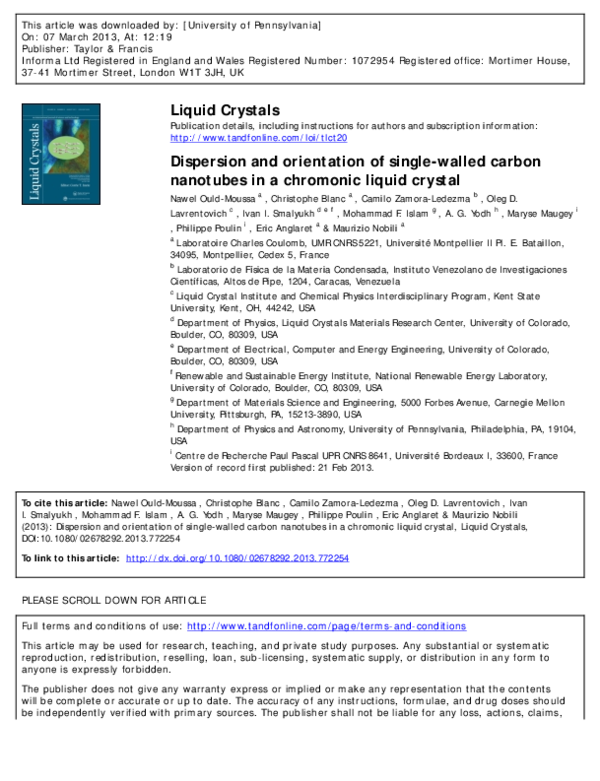 (PDF) Dispersion and orientation of single-walled carbon nanotubes in a ...