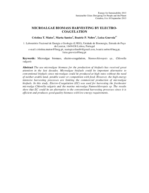 (PDF) Microalgae biomass harvesting by electrocoagulation | Luisa Gouveia - Academia.edu