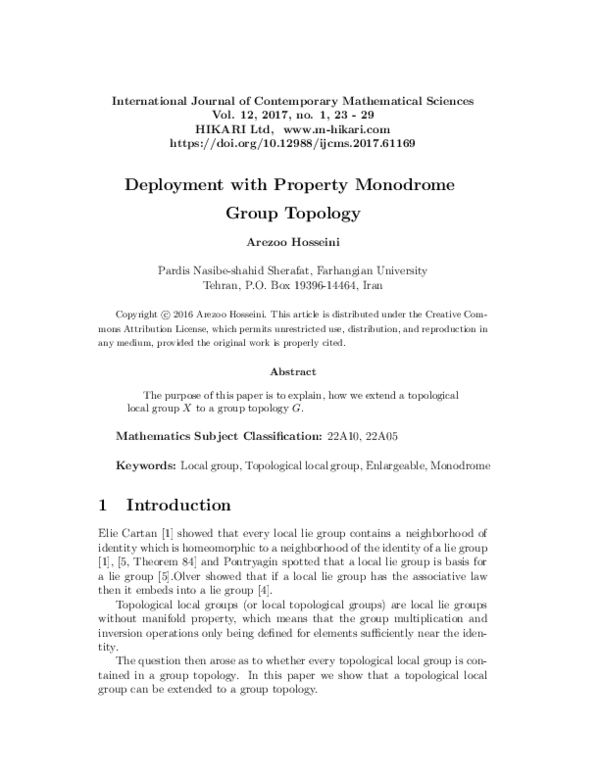 (PDF) Deployment with property monodrome group topology