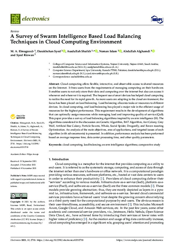 Pdf A Survey Of Swarm Intelligence Based Load Balancing Techniques In Cloud Computing Environment