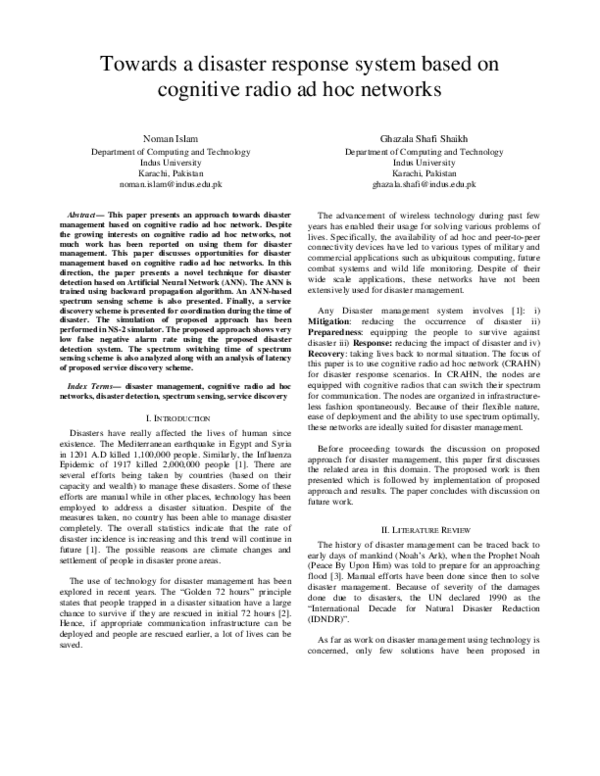 Pdf Towards A Disaster Response System Based On Cognitive Radio Ad Hoc Networks